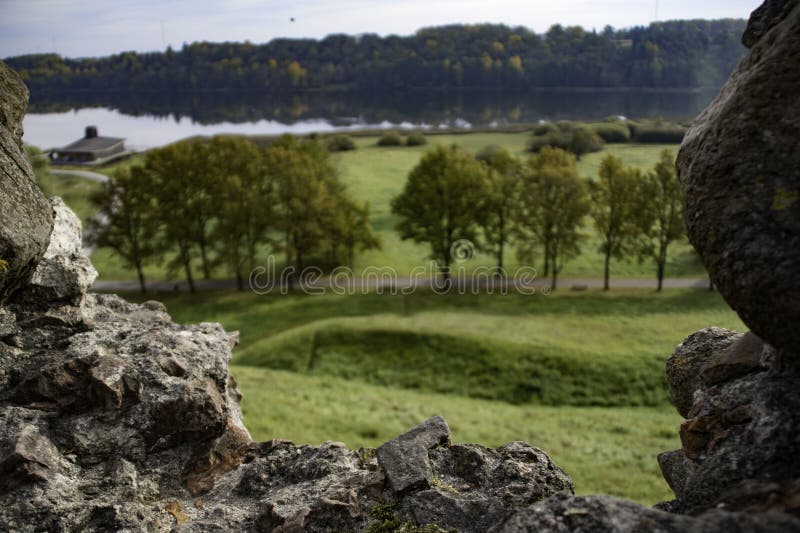 Autumn Fall View in Europe with Castle Ruins Frame- Stock Image Stock ...