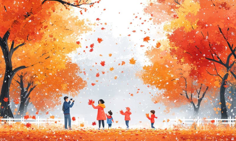 Autumn Family Fun - Illustration of Fall Foliage, Family, and Nature ...