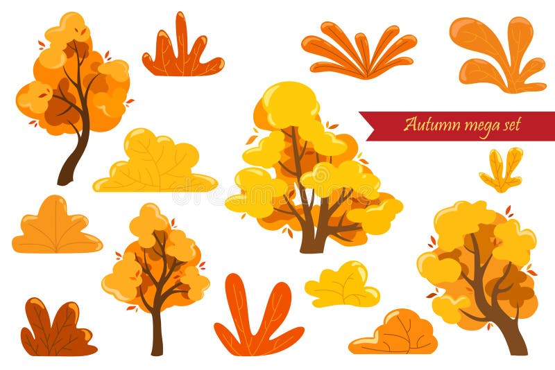 Autumn Fantasy Mega Set of Bushes and Trees. Beautiful Elements for Web ...
