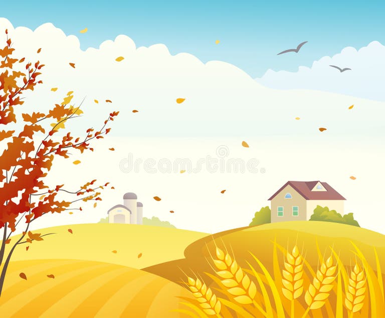 Autumn farm stock vector. Illustration of cloud, autumnal - 58726914