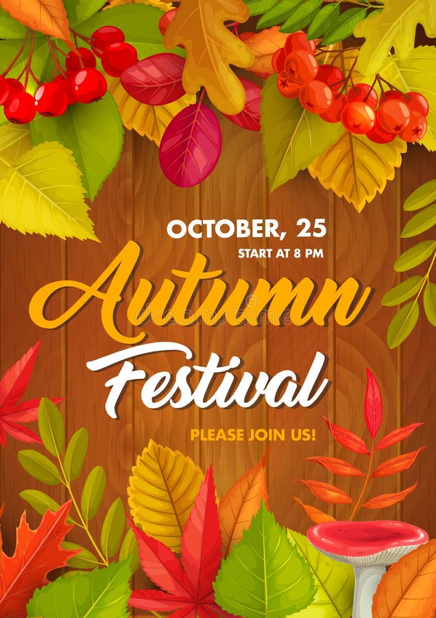 Fall Festival Poster Of Autumn Harvest Template Stock Vector