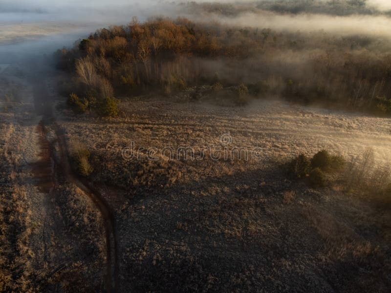 Autumn Fields with Rising Mist and Frosty Ground Stock Image - Image of ...