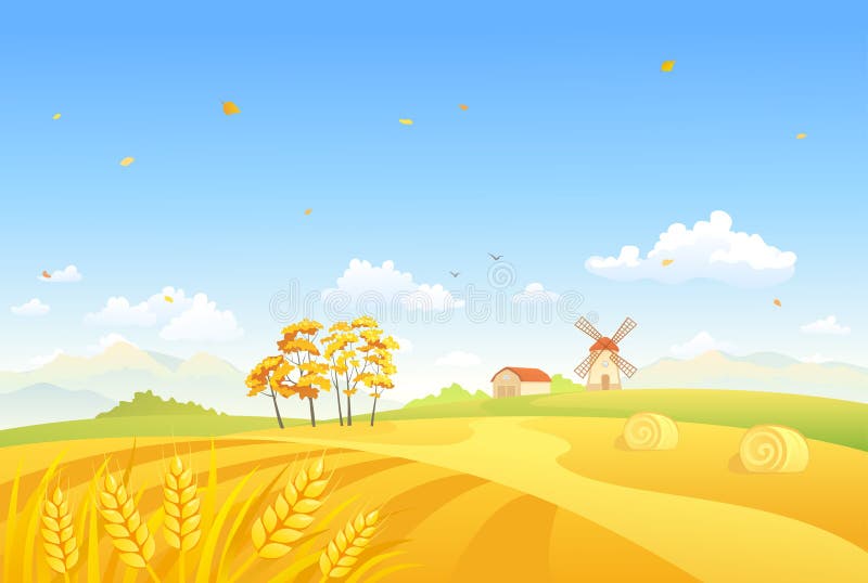 Cartoon Beautiful Fall Farm Scene Stock Vector - Illustration of ...