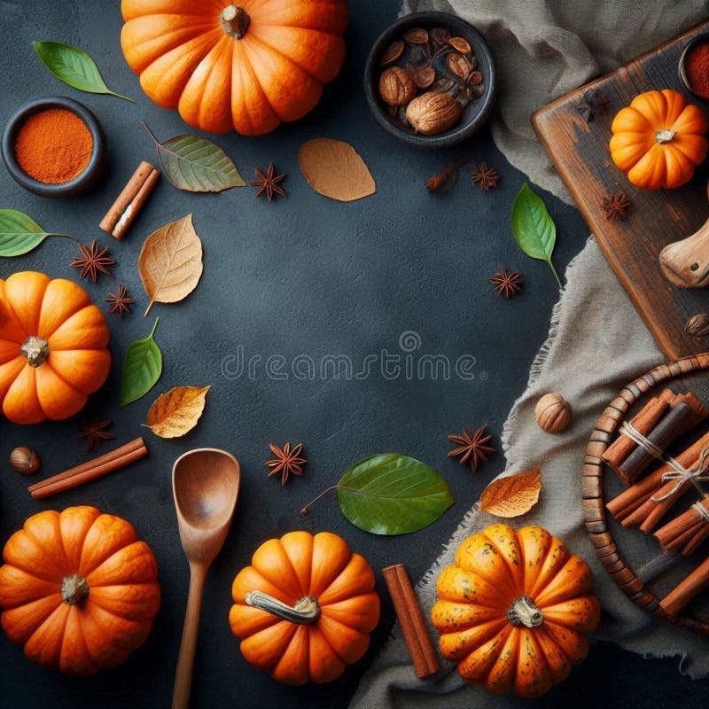 Autumn Flat Lay with Pumpkins and Copy Space. Stock Illustration ...