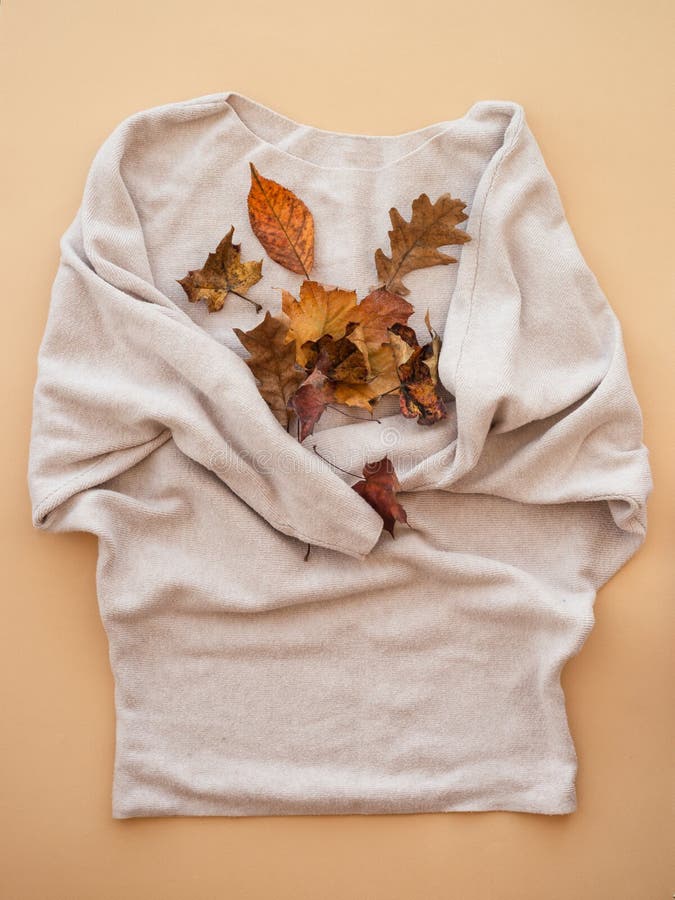 Autumn Flat Lay Background with Sweater and Fall Leaves. Stock Photo ...