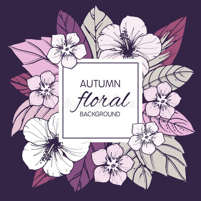 Autumn Floral Design with Hibiscus Flowers. Stock Vector - Illustration ...