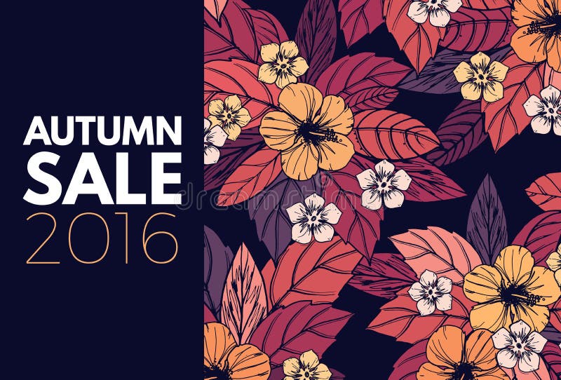 Autumn Floral Design with Hibiscus Flowers. Stock Vector - Illustration ...