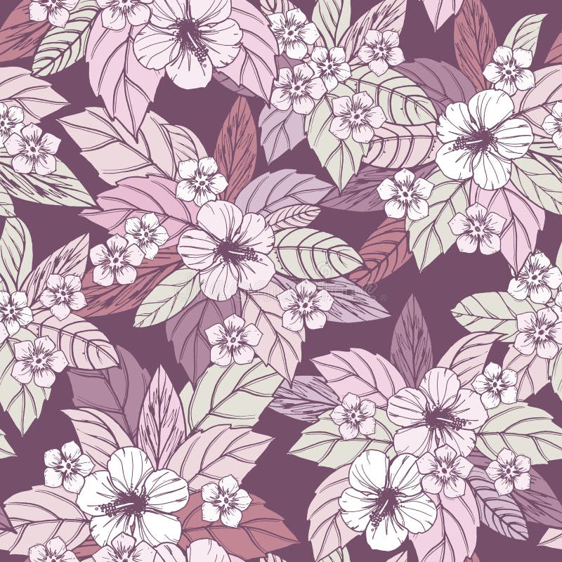 Autumn Floral Seamless Pattern With Hibiscus Flowers Stock Vector