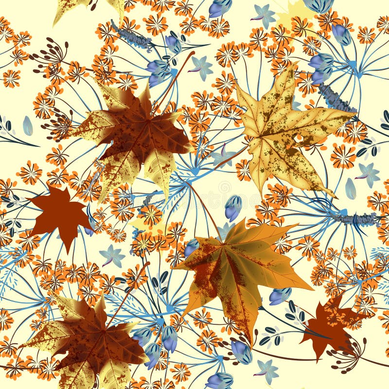 Autumn Floral Vector Pattern in Vintage Style for Fabric Design Stock ...