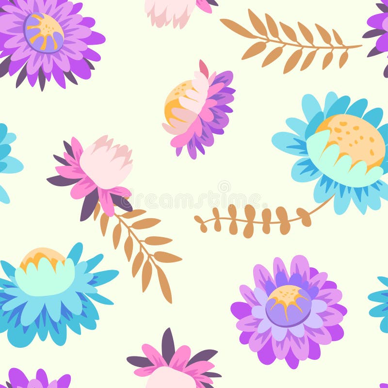 Autumn Flowers. Vector Floral Seamless Pattern Stock Vector ...