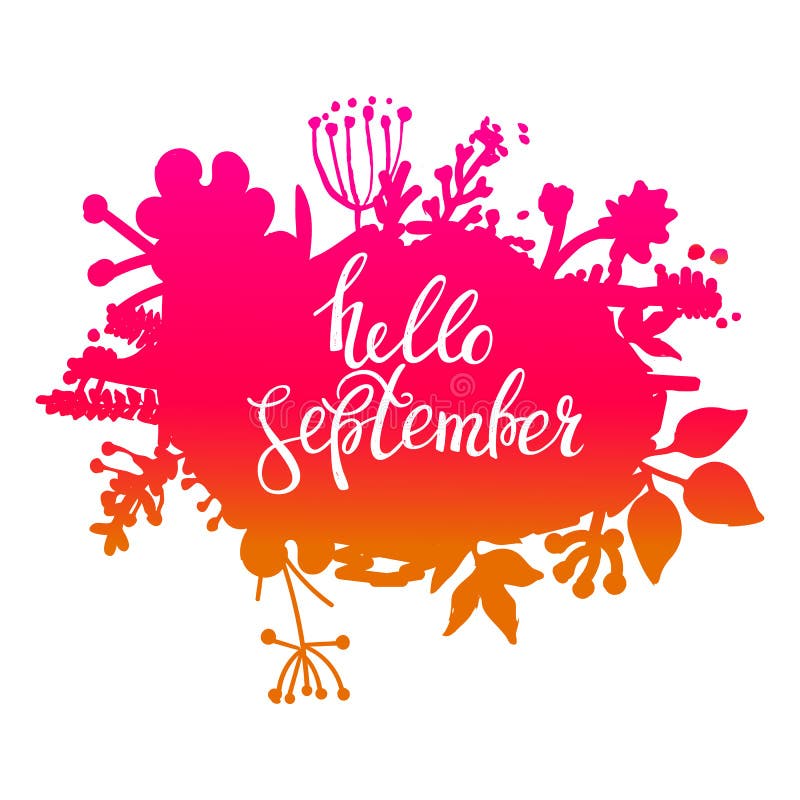 September Brush Lettering in Rectangle Frame. Vector Typography with ...