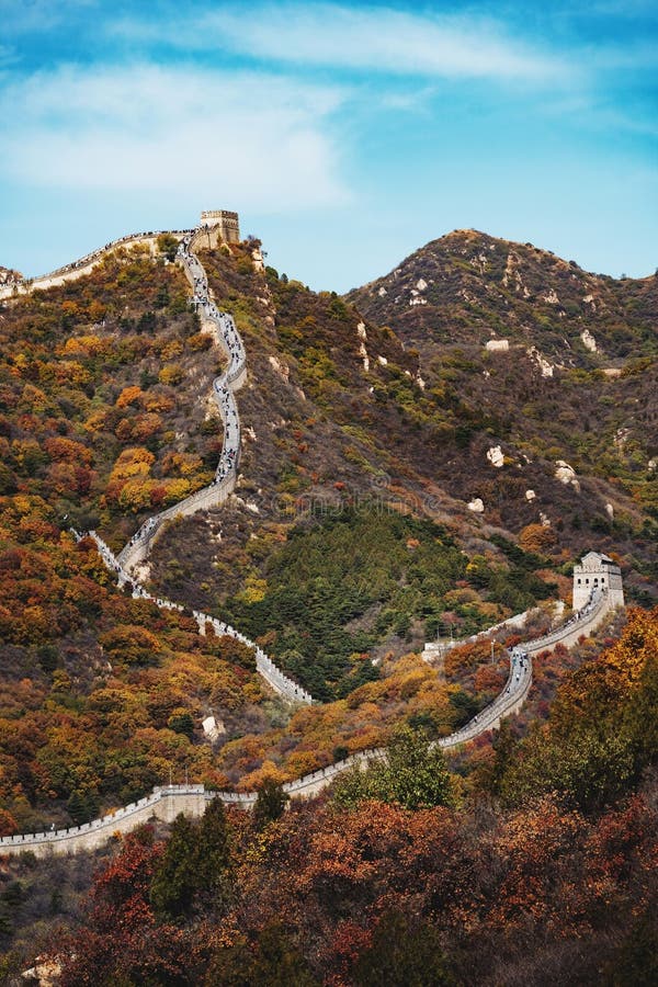 The Great Wall of China Surrounded by Trees in Autumn Colors Stock ...