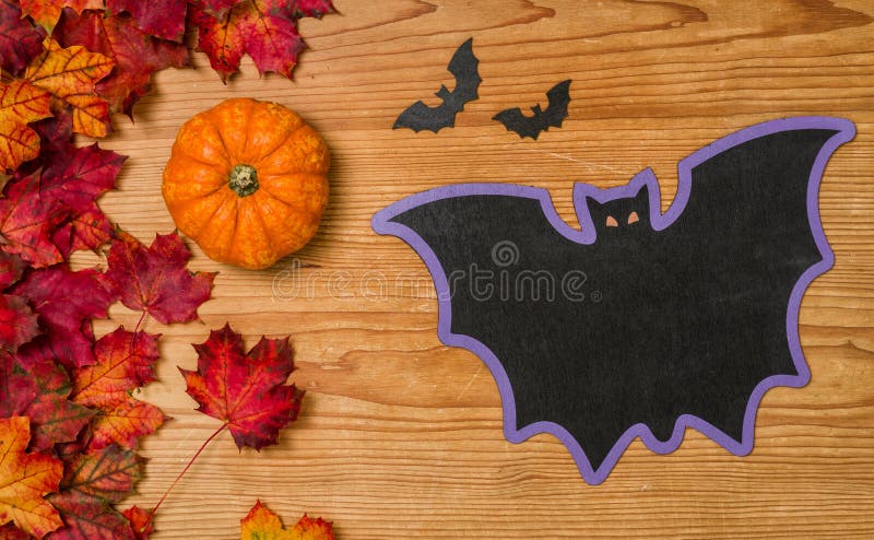 Autumn Foliage with Pumpkin and a Bat Stock Photo - Image of orange ...