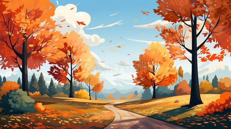 Autumn Foliage Scene with Empty Road Illustration AI Generated Stock ...