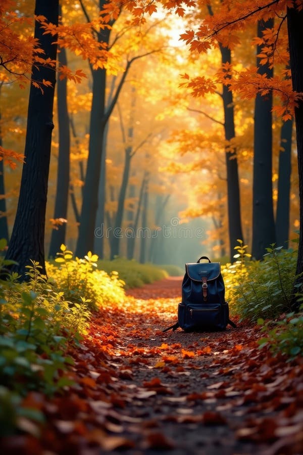 Autumn Foliage Surrounds a Lone Backpack on a Forest Path , Adventure ...