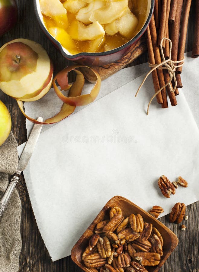 Autumn Food Background with Apples, Spices and Nuts. Stock Image ...