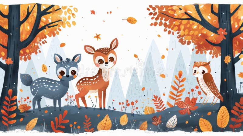 Autumn Forest Creatures, Whimsical Doodle of a Fall Forest Featuring ...