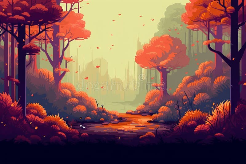Autumn Forest 2D Old Pc Pixel Style Gaming Level Design Background ...