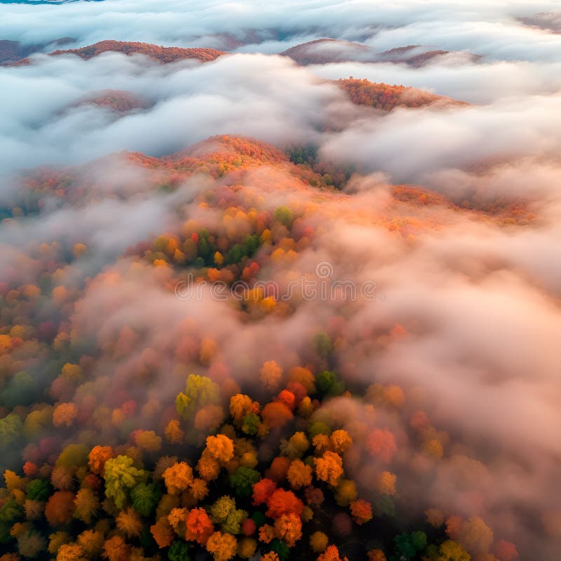 Autumn Forest in the Fog.Bright Beautiful Forest Top View Stock Photo ...