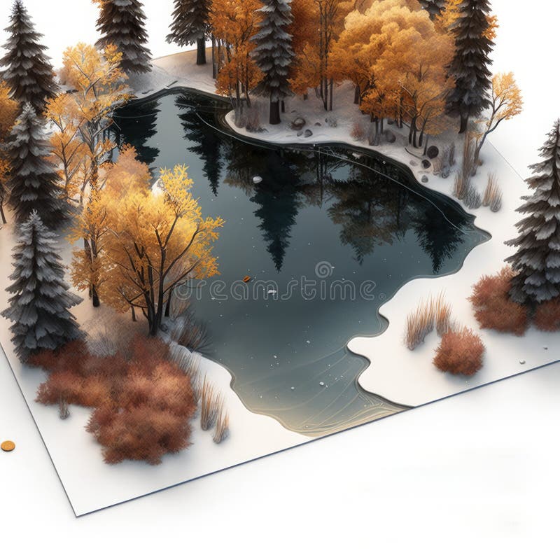 An Autumn Forest and a Frozen Lake, Isometric Low Poly View AI ...