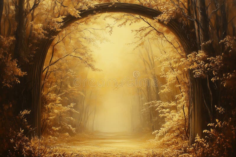 Autumn Yellow Forest Gate stock illustration. Illustration of entrance ...