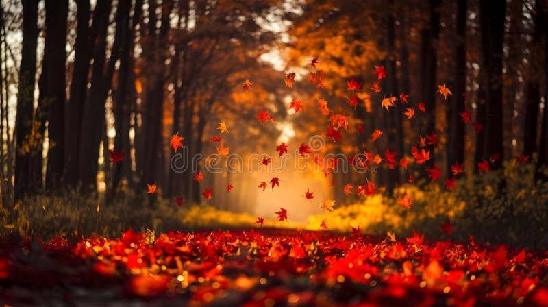 Autumn Forest Path with Falling Leaves Stock Illustration ...