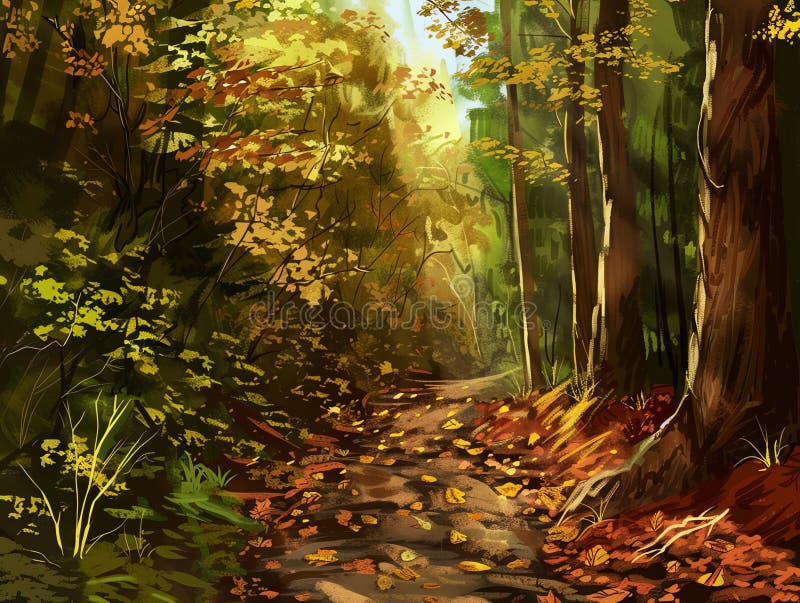 Autumn Forest Path. Golden Hues of Fall Foliage Stock Photo - Image of ...