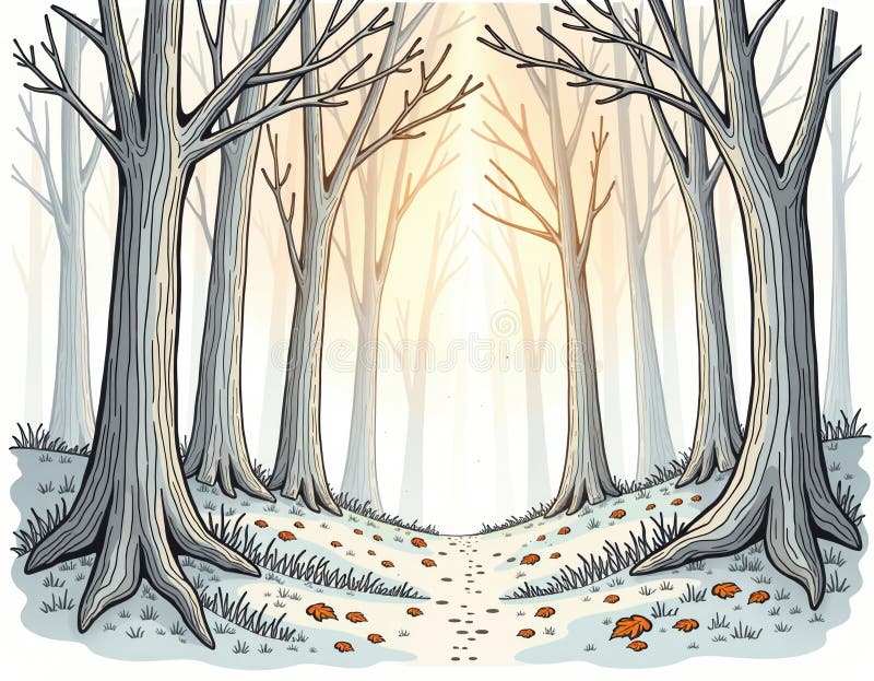 Autumn Forest Path Illustrated Woodland Scene Stock Illustration ...