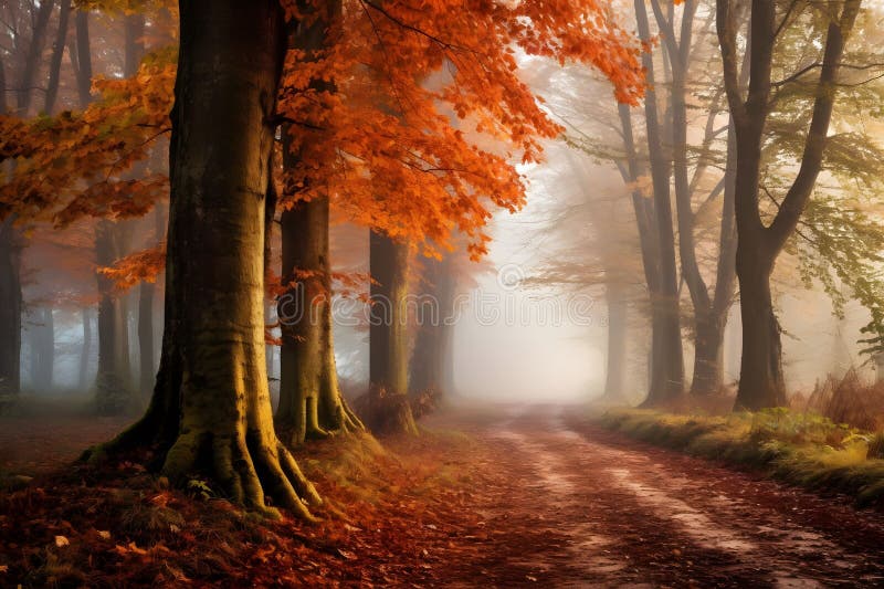 Autumn Forest Path stock illustration. Illustration of sunlight - 341759683