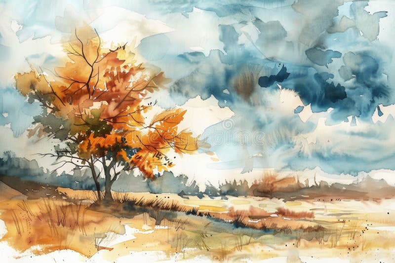 Autumn Forest Path Painted in Watercolors with Vibrant Fall Foliage and ...