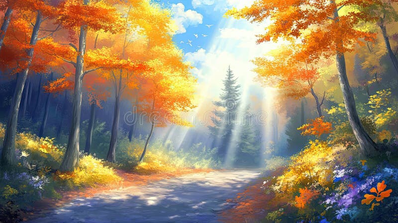 Autumn Forest Path Sunlight. Concept of Nature, Peace, and Serenity ...