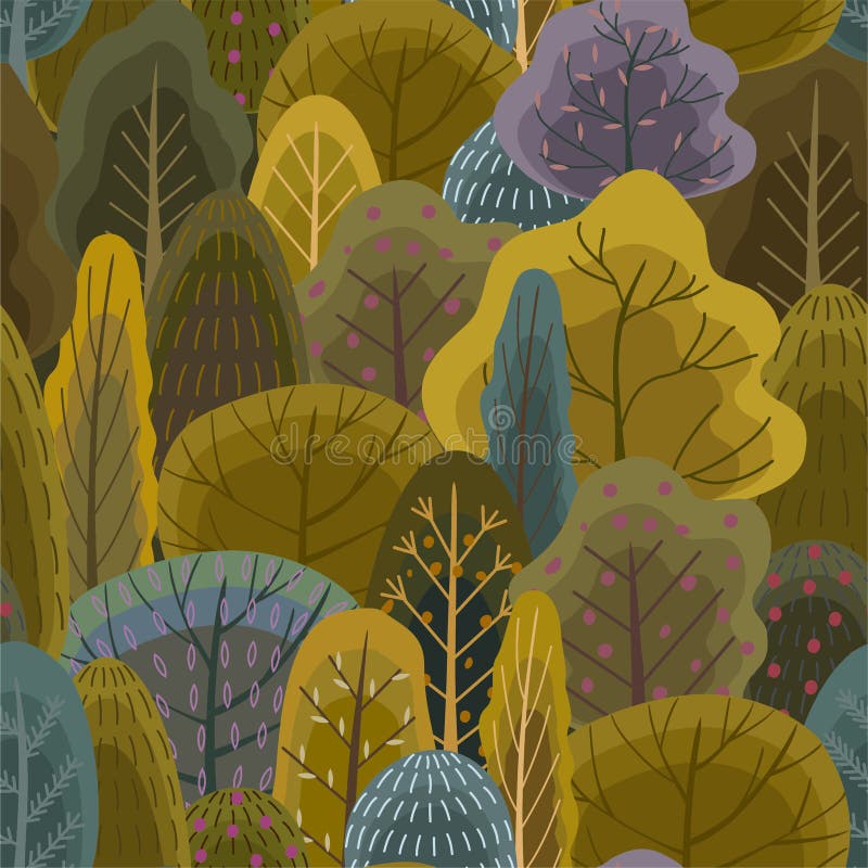 Autumn Forest Pattern. Vector Seamless Texture. Trendy Flat Style ...