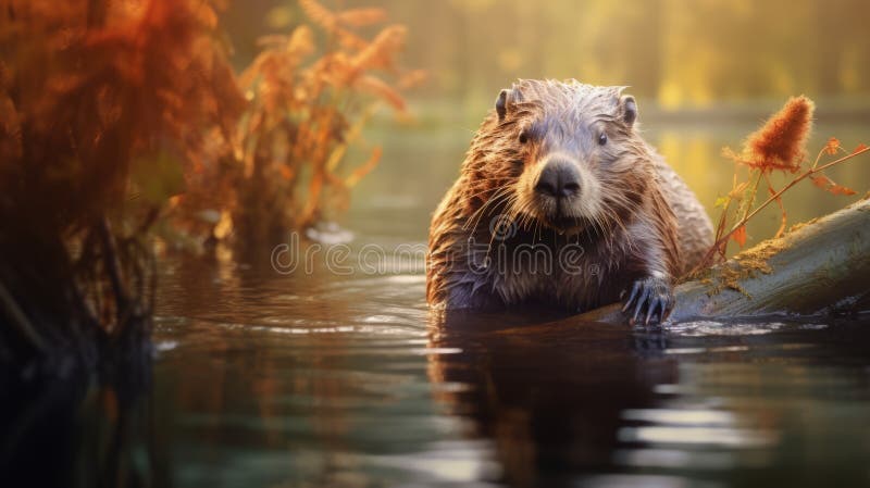 Autumn Forest Portrait: a Beaver S Understanding in Soft Light Stock ...
