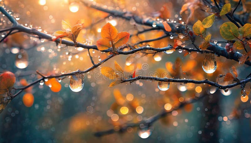 Autumn forest in the rain stock illustration. Illustration of flower ...