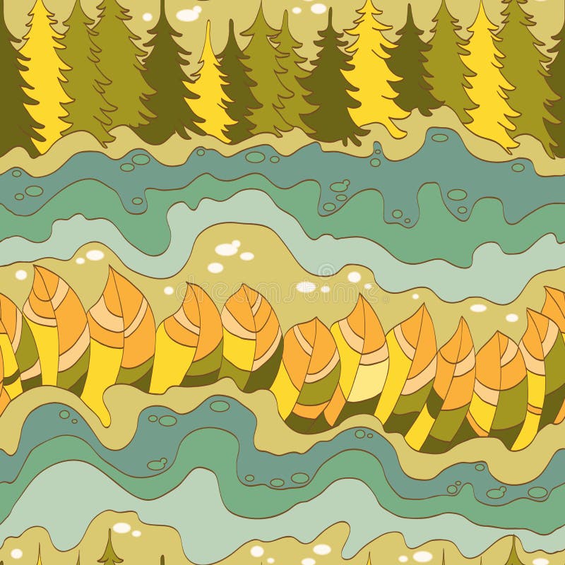 Autumn Forest and River Seamless Pattern Stock Vector - Illustration of ...