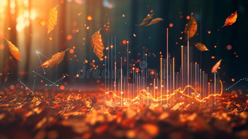 Autumn Forest Scene with Glowing Data Visualization Elements Stock ...