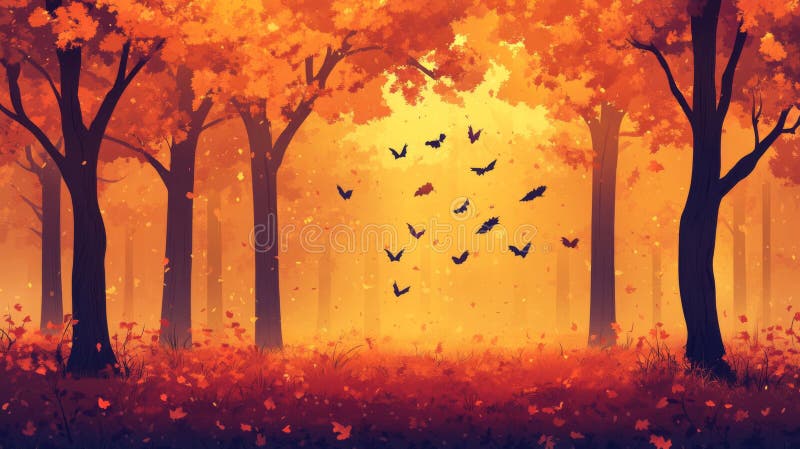 Autumn Forest Scene with Pixel Art Style Stock Illustration ...