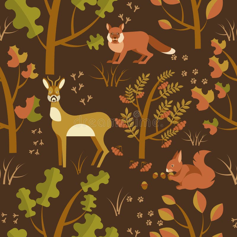 Autumn Forest Seamless Pattern Stock Vector - Illustration of autumn ...