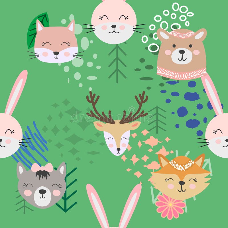 Autumn Forest Seamless Pattern with Cute Animals Stock Illustration ...