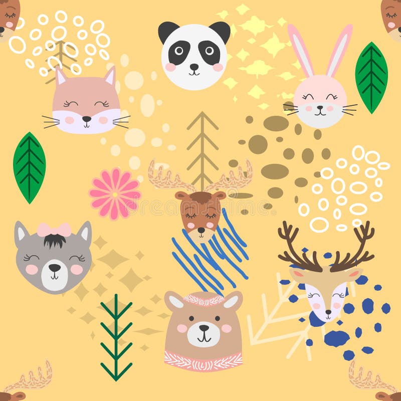 Autumn Forest Seamless Pattern with Cute Animals Stock Illustration ...
