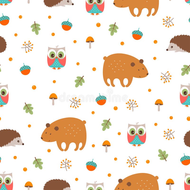 Autumn Forest Seamless Pattern Cute Animals Stock Illustrations – 1,048 ...