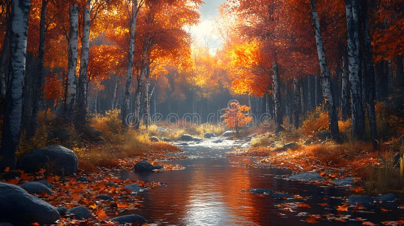 Autumn Forest Stream stock illustration. Illustration of peaceful - 353554563
