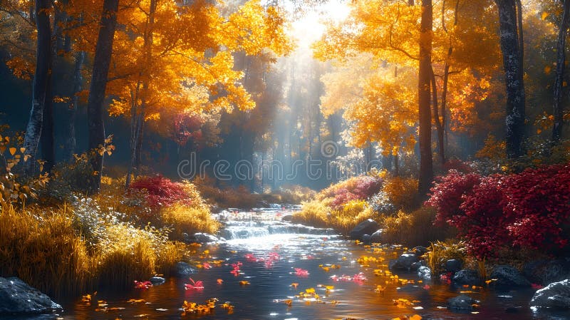 Autumn Forest Stream stock illustration. Illustration of forest - 353363063