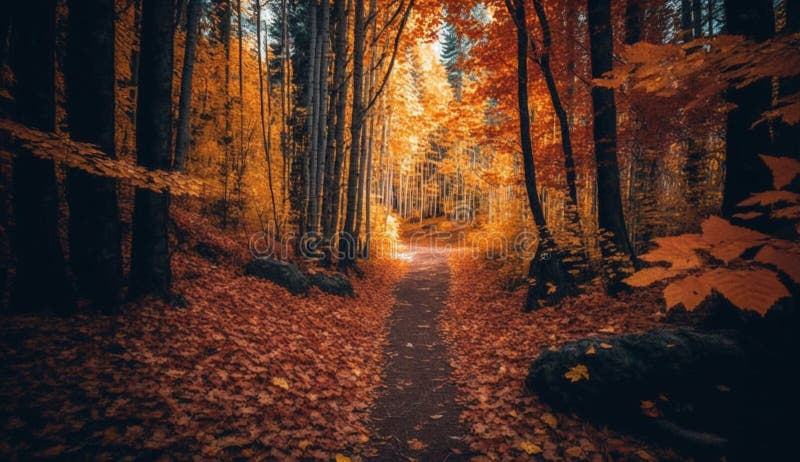 Autumn Forest Tree Path, Yellow Leaves Outdoors ,generative AI Stock ...
