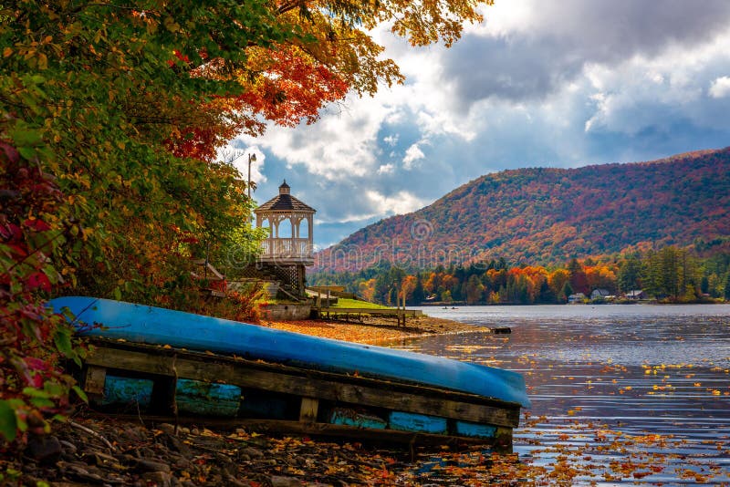 Forest Trees by the Lake and Adirondacks Mountain on the Otherside ...