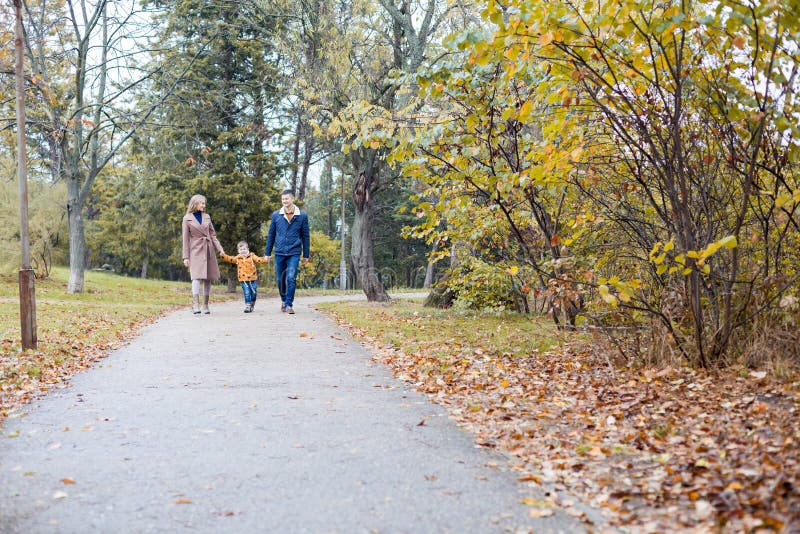 Autumn Forest Walk with the Son Family Stock Photo - Image of full ...