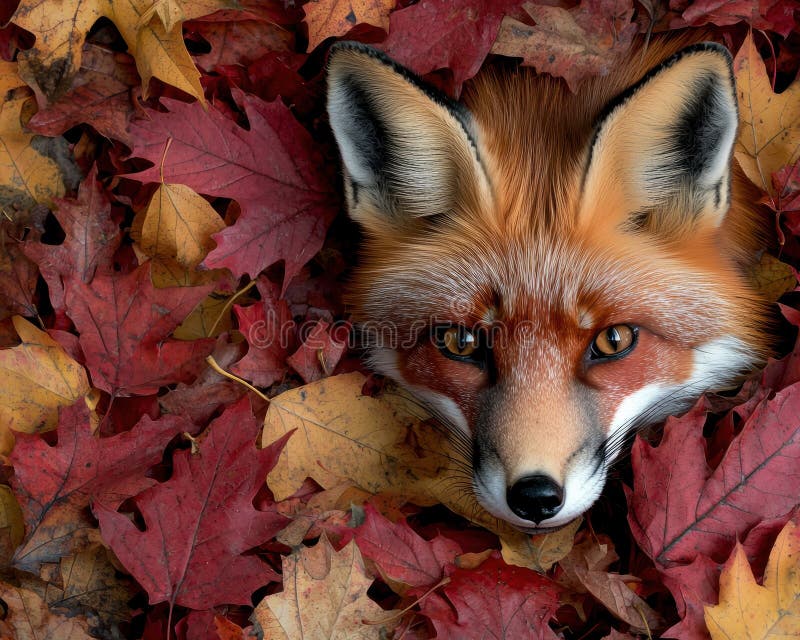 Autumn fox in leaves stock illustration. Illustration of outdoors ...