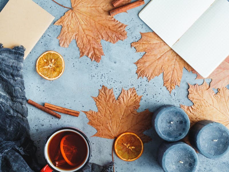 Autumn Flat Lay Composition Stock Photo - Image of comfort, home: 185799208