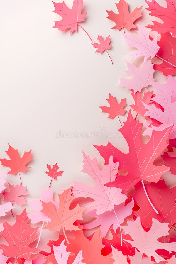 Autumn Frame with Maple Leaves on Light Pink Fall Background Stock ...