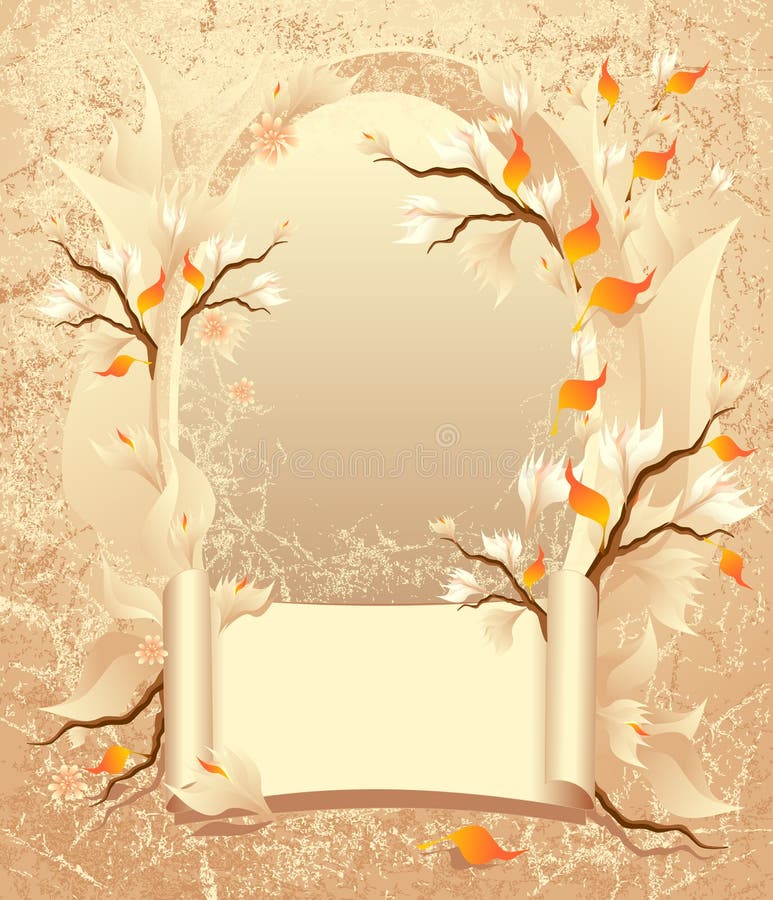 Autumn Frame with a Scroll on Grunge Background Stock Illustration ...